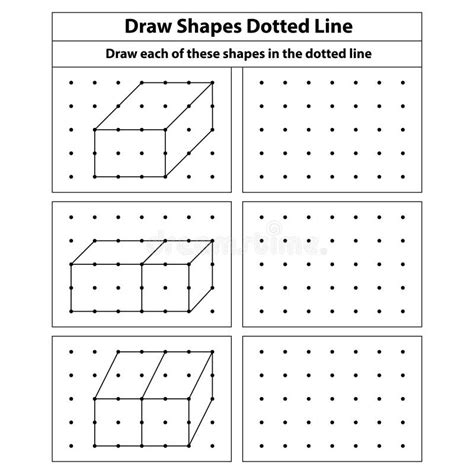 Draw Shapes Dotted Line Exercise Dots Grid Background Square Graph Stock Vector Illustration