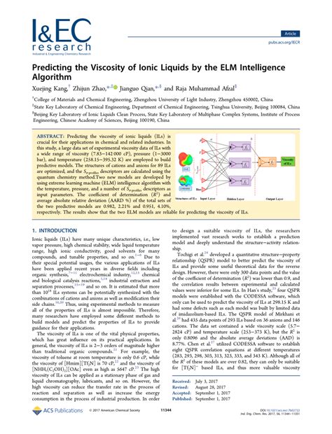 Pdf Prediction Viscosity Of Ionic Liquids By The Elm Intelligence Algorithm