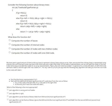 Solved Consider The Following Function About Binary Trees Chegg