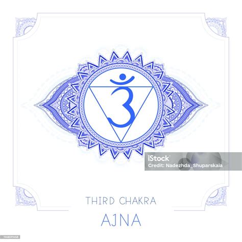 기호 Ajna세 번째 눈 차크라와 흰색 바탕에 장식 프레임 벡터 일러스트 레이 션 차크라에 대한 스톡 벡터 아트 및 기타 이미지 차크라 건강한 생활방식 기하 Istock