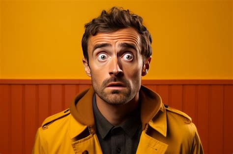 Premium Ai Image Curious Man With An Inquisitive Expression In An Orange Background Generative Ai