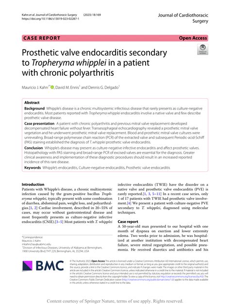 Pdf Prosthetic Valve Endocarditis Secondary To Tropheryma Whipplei In