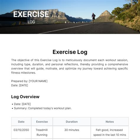 Exercise Log Template Edit Online And Download Example