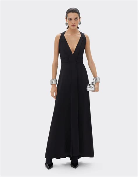 Long Dress In Stretch Satin Twill In Black For Women Ferrari®