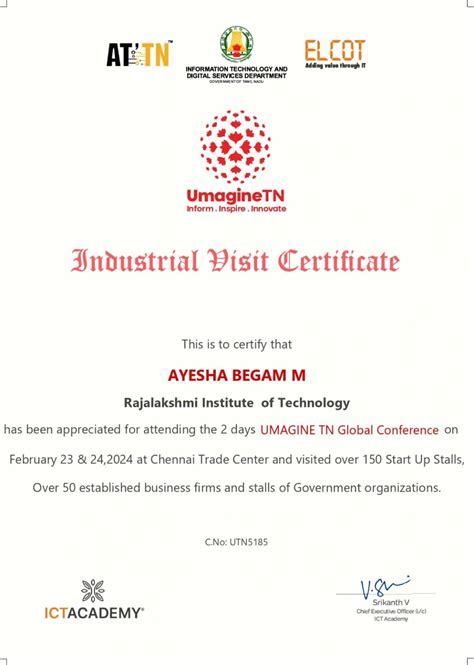 Ayesha Begam M On Linkedin Umaginetn Globalconference Industrialvisit Professionaldevelopment