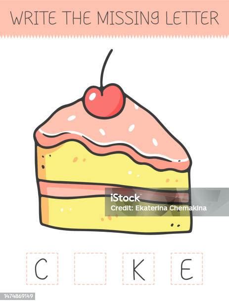 누락 된 편지 쓰기는 케이크와 아이들을위한 교육 게임입니다 케이크의 귀여운 만화 조각입니다 영어 알파벳 연습 0명에 대한 스톡 벡터 아트 및 기타 이미지 Istock