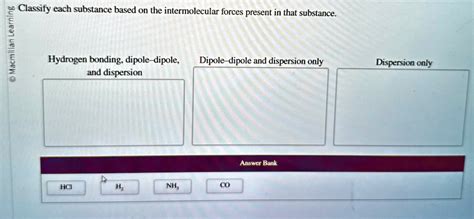 Classify Each Substance Based On The Intermolecular Forces Present In That Substance Hydrogen