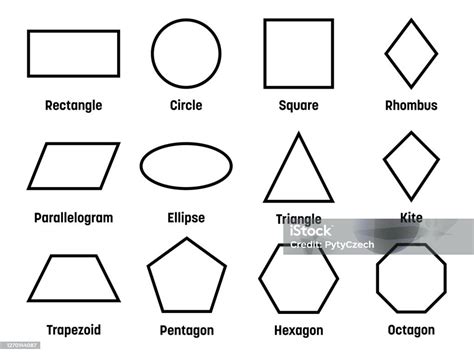 레이블이 있는 기하학적 모양입니다 12 개의 기본 모양 집합입니다 간단한 플랫 벡터 일러스트레이션 개체 그룹에 대한 스톡 벡터 아트 및 기타 이미지 Istock