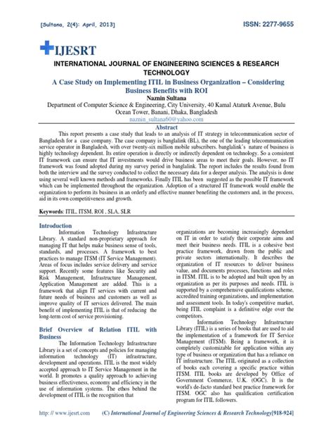 A Case Study On Implementing Itil Pdf It Service Management