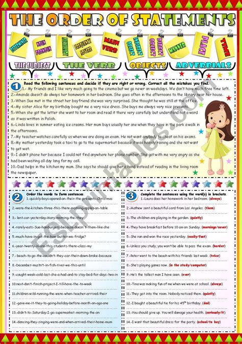 The Order Of Statements Key Included Esl Worksheet By Katiana