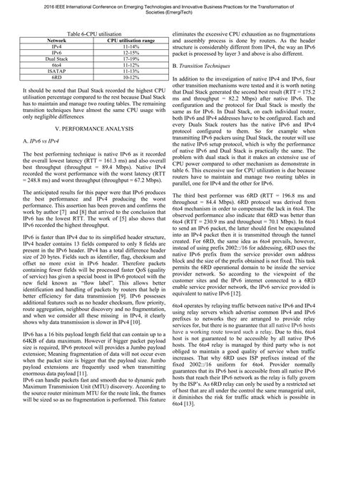 Performance Analysis Of Ipv4 Ipv6 Transition Techniques Pdf