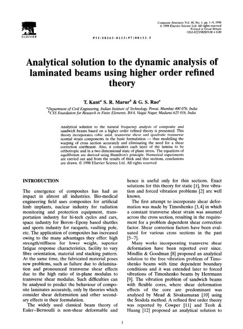 Pdf Analytical Solution To The Dynamic Analysis Of Laminated Beams Using Higher Order Refined