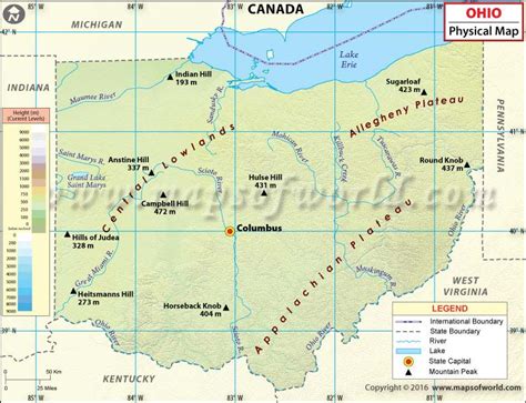 Physical Map Of Ohio Ohio Physical Features