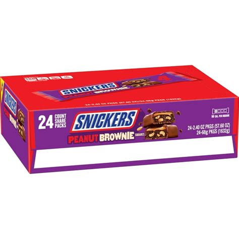 Snickers Peanut Brownie Squares Milk Chocolate Candy Bar 24 Oz 24 Ct