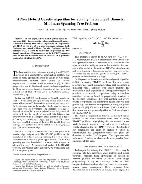 Pdf New Heuristic And Hybrid Genetic Algorithm For Solving The Bounded Diameter Minimum