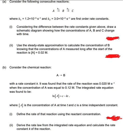 A Consider The Following Consecutive Reactions A K1→ B K2→ C Where