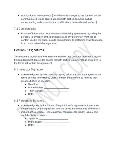 Hobby Class Contract Template For Instructors Etsy