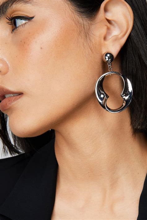 Metallic Drop Hoop Earrings