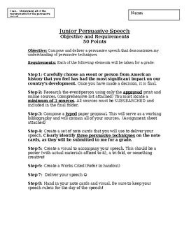 Persuasive Speech Assignment And Rubric By English LWE TPT