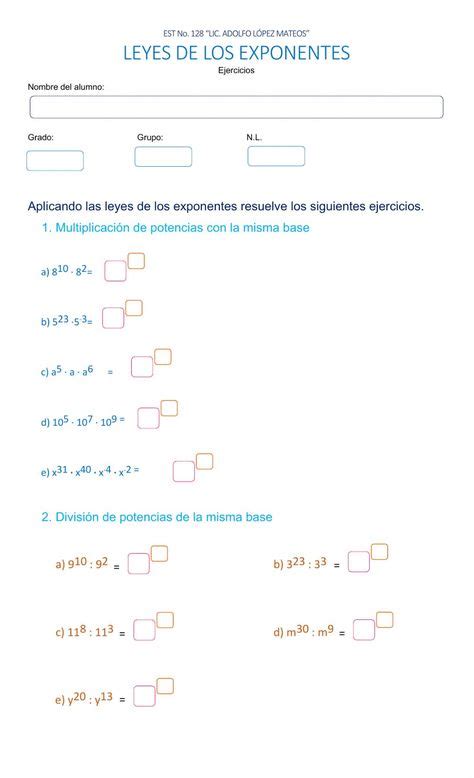 Leyes De Los Exponentes Ejercicios