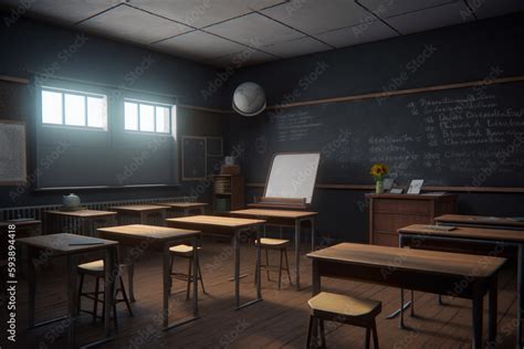 Well Lit Classroom With Rows Of Desks And Chairs Arranged In An Orderly Manner Evoking A