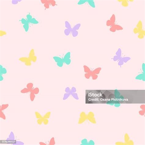 나비 실루엣 완벽 한 패턴 배경 디자인 템플릿입니다 무작위 화려한 나비 귀여운 만나고 파스텔 벡터 일러스트 레이 션 0명에 대한 스톡 벡터 아트 및 기타 이미지 Istock