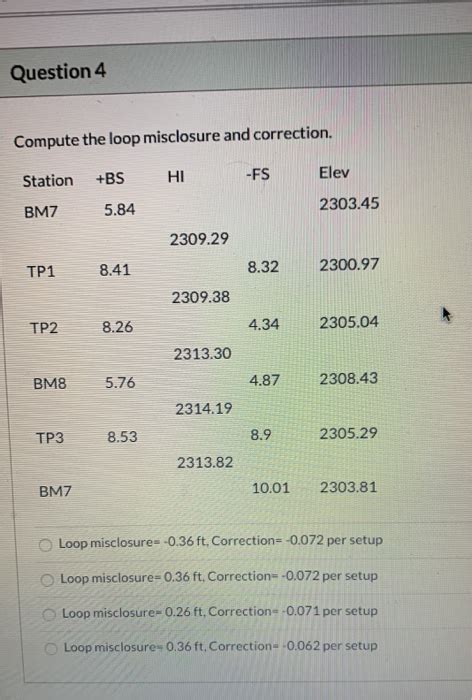 Solved Question 4 Compute The Loop Misclosure And