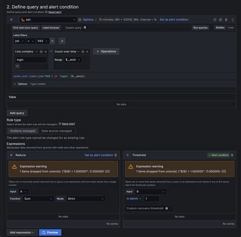 Warning When Creating An Alert Expression Warning 1 Items Dropped