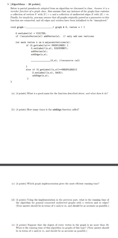 9 Algorithms 20 Points Below Is Partial Pseudocode