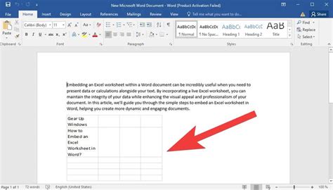 How To Embed An Excel Worksheet In Word Gear Up Windows Microsoft Word Document Words
