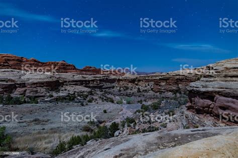 Starry Night Sky Over Water Canyon Maze District Canyonlands National