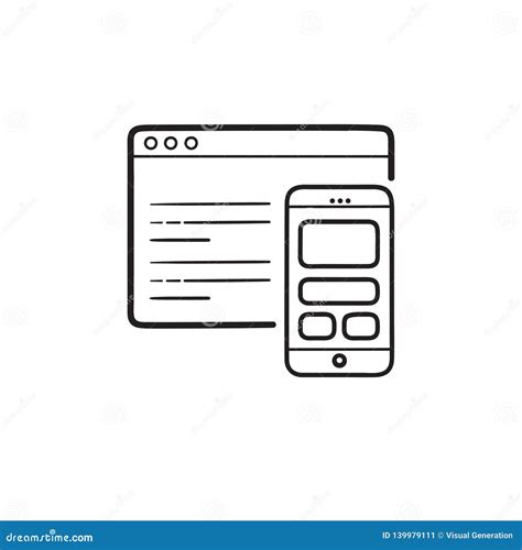 Smartphone Coding And Webpage Hand Drawn Outline Doodle Icon Stock Vector Illustration Of
