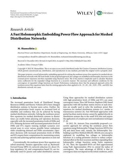 Pdf A Fast Holomorphic Embedding Power Flow Approach For Meshed Distribution Networks