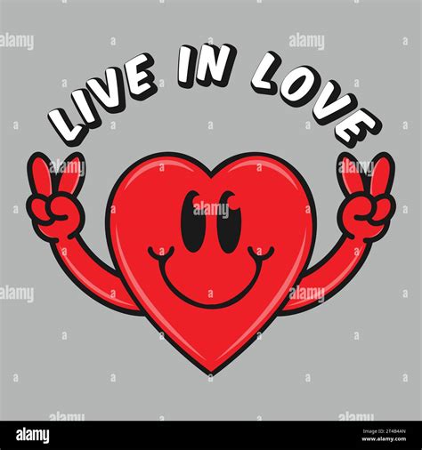 Cartoon Character With Live In Love Phrase Positive Quotes Typography Design Vector Cartoon