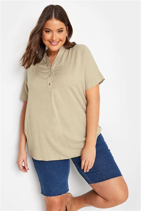 Yours Plus Size Beige Brown Half Placket Blouse Yours Clothing