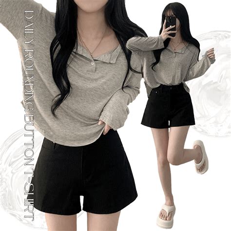 여리여리🤍촉감굿 찰랑소재 단추 라운딩 굴림 트임 손등덮는 긴팔티셔츠 에이블리