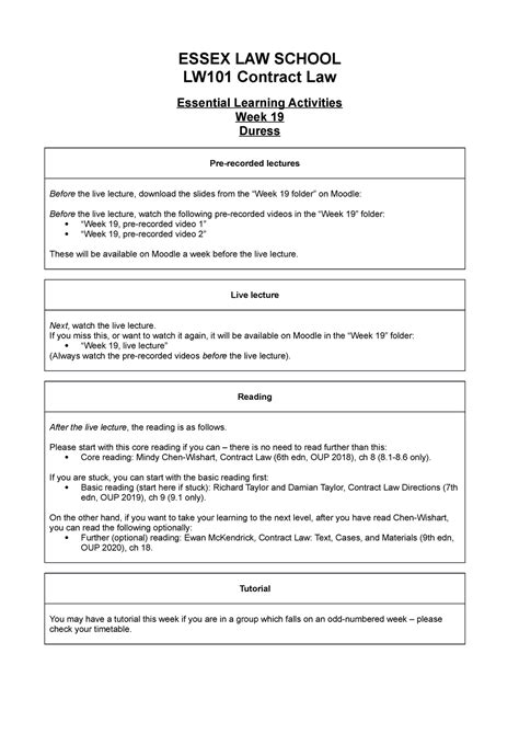 Learning Activities Week ESSEX LAW Babe LW Contract Law Essential Learning