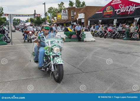 Rider In The Main Street Of The City Of Sturgis In South Dakota Usa