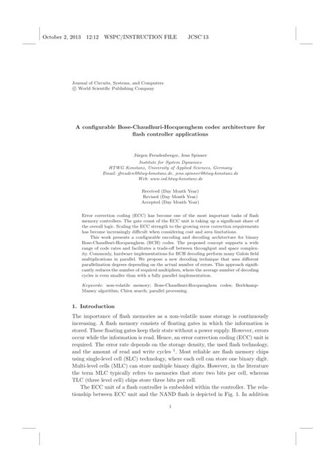 Pdf A Configurable Bose Chaudhuri Hocquenghem Codec Architecture For Flash Controller Applications
