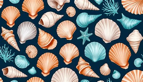 Beautiful Sell Fabric Sea Shells Fossils And Mollusks Background Sea