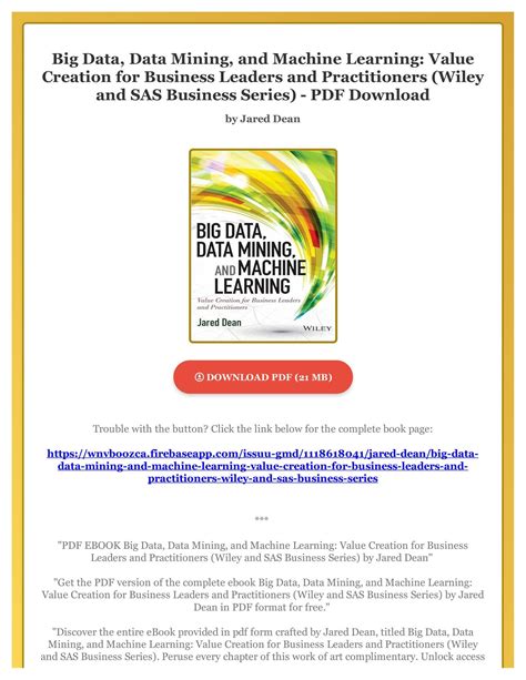 pdf ebook big data data mining and machine learning value creation