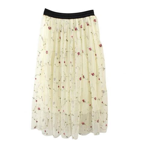 새로운 스타일 탄성 기질 차원 자수 꽃 얇은 명주 그물 치마 여성 미디 스커트 빠른 배송스커트 Aliexpress