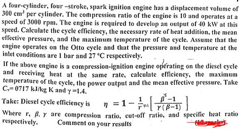 Solved A Four Cylinder Four Stroke Spark Ignition Engine