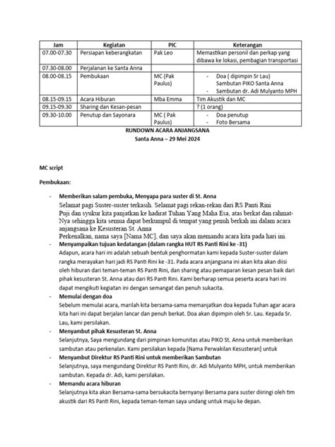 Mc Script Rundown Acara Kunjungan St Anna Pdf