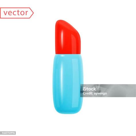 파란색 케이스에 빨간색 립스틱 만화 스타일의 3d 그림 흰색 배경에 격리된 아이콘입니다 3d 개체 벡터 일러스트 레이 션 0명에 대한 스톡 벡터 아트 및 기타 이미지