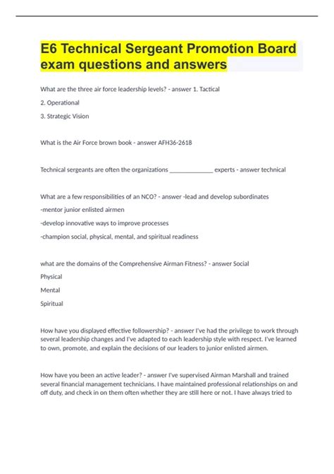 E6 Technical Sergeant Promotion Board Exam Questions And Answers Pdg