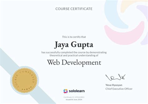 jaya gupta on linkedin webdevelopment sololearn certificate