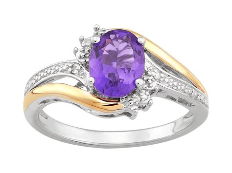 Brilliance Fine Jewelry Amethyst Diamond Accent Ring In Sterling Silver And 10k Yellow Gold