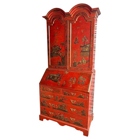 English Chinoiserie Georgian Style Japanned Scarlet Vermillion Cabinet