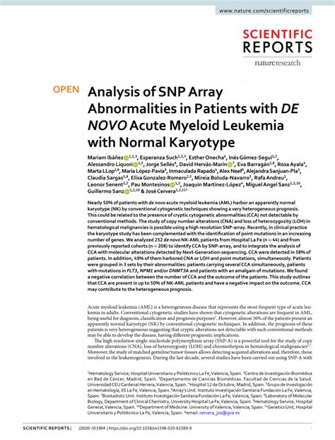 Pdf Analysis Of Snp Array Abnormalities In Patients With De Novo Acute Myeloid Leukemia With